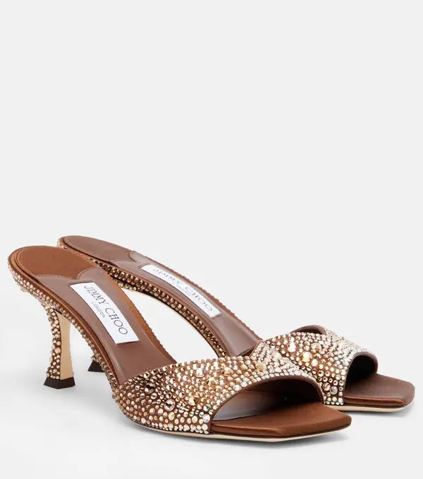 JIMMY CHOO Skye 70 Embellished Mules - Brown