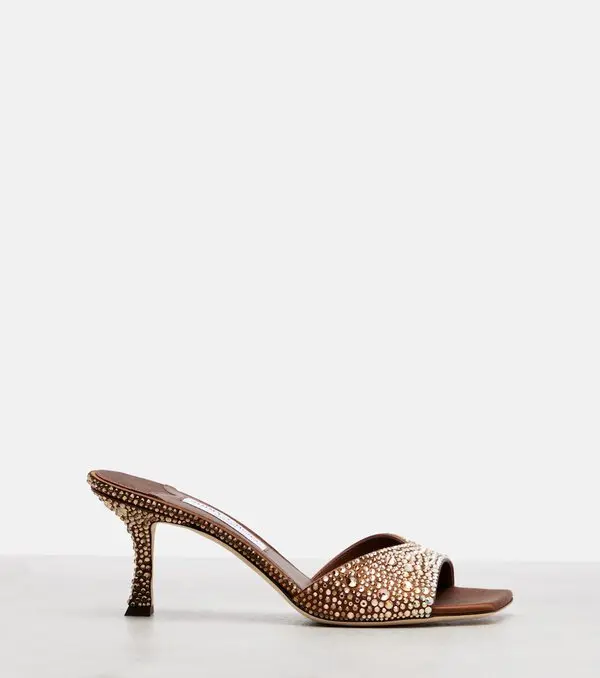 JIMMY CHOO Skye 70 Embellished Mules - Brown