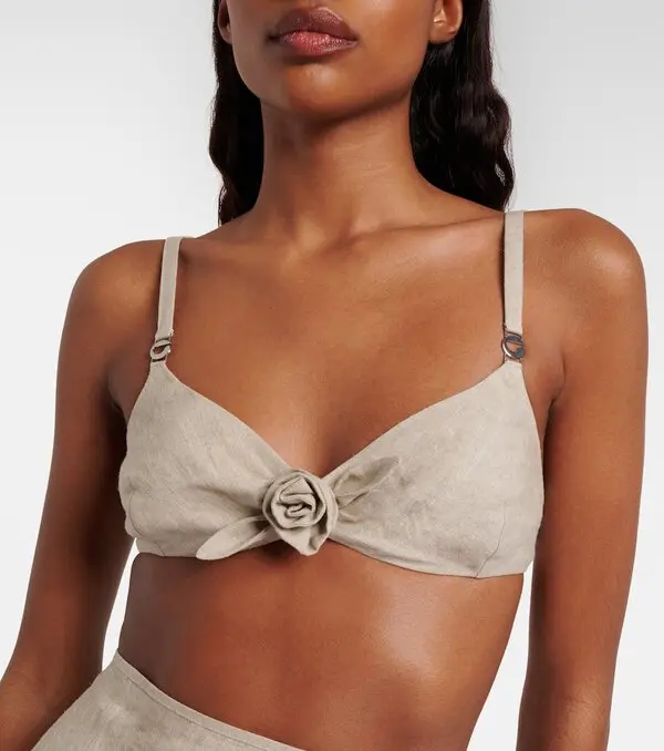 Coperni Floral-appliqué Linen Bra Top - Beige