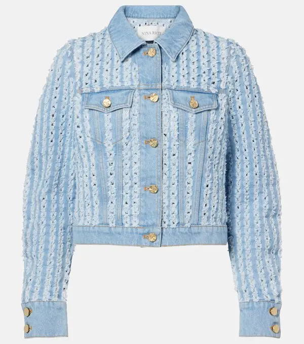 Nina Ricci Striped Denim Trucker Jacket - Blue