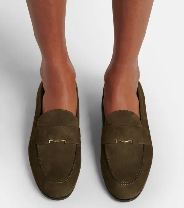 Max Mara Embellished Suede Loafers - Green