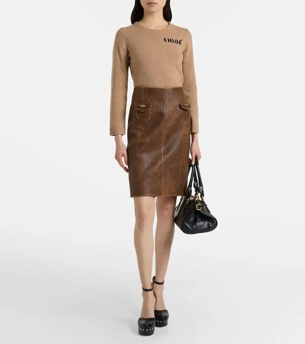 Chloé Leather Mini Skirt - Brown