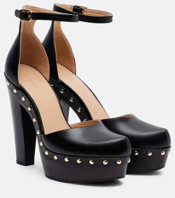 Chloé Studded Leather Platform Pumps - Black