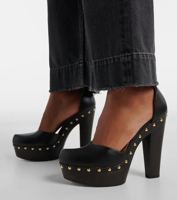 Chloé Lola Studded Leather Platform Pumps - Black