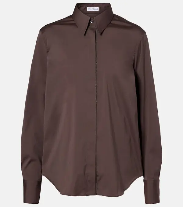Brunello Cucinelli Monili Cotton-blend Top - Brown