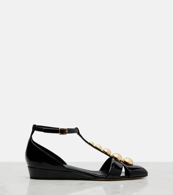 Chloé Cleia Studded Patent Leather Wedges