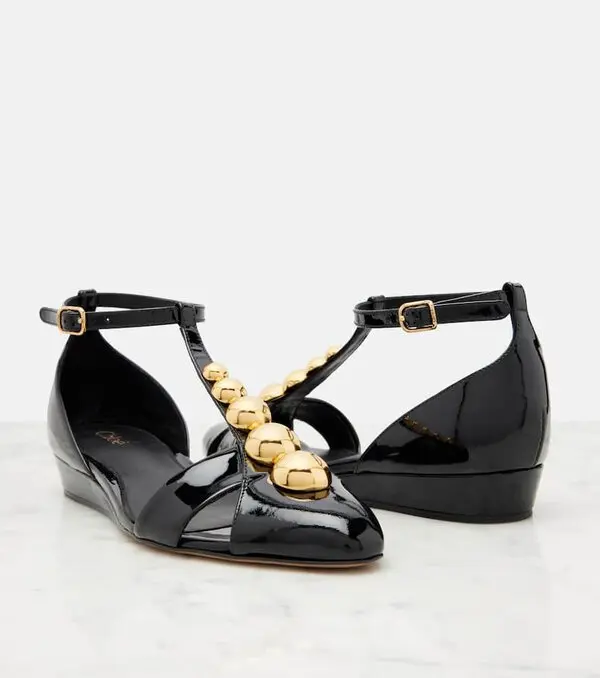 Chloé Cleia Studded Patent Leather Wedges