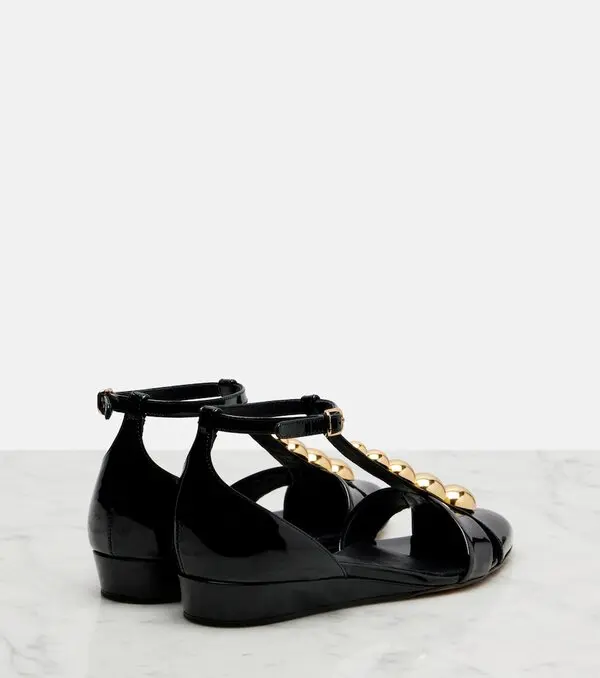 Chloé Cleia Studded Patent Leather Wedges - Black