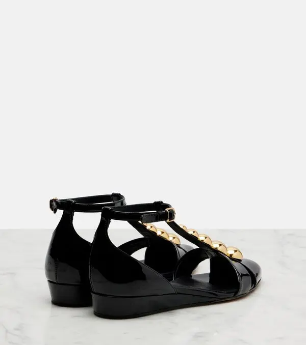 Chloé Cleia Studded Patent Leather Wedges - Black