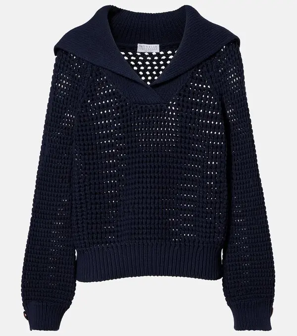 Brunello Cucinelli Cotton-blend Polo Sweater - Blue