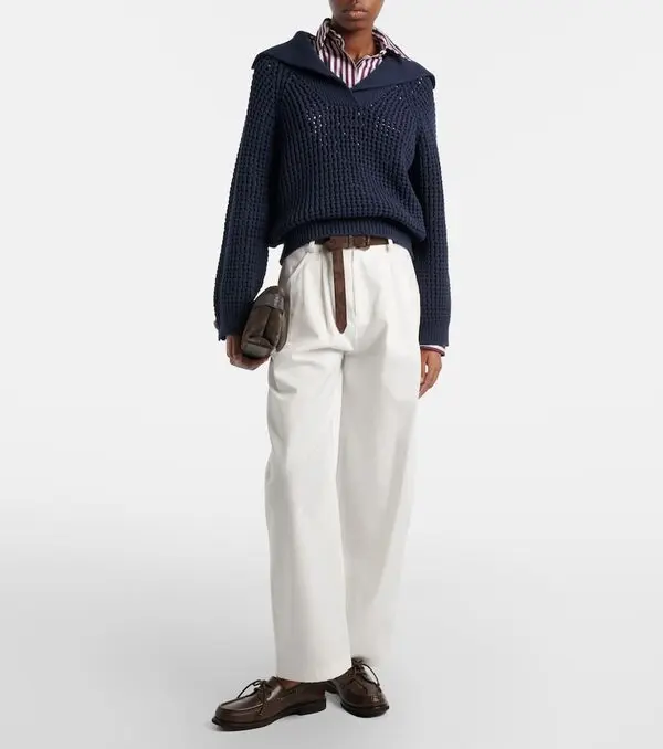 Brunello Cucinelli Wide-leg Cotton Pants - White