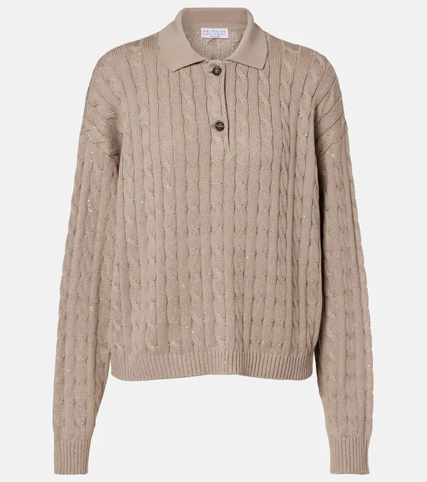 Brunello Cucinelli Cable-knit Cotton-blend Polo Sweater