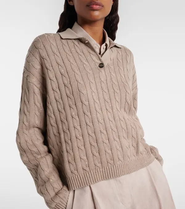 Brunello Cucinelli Cable-knit Cotton-blend Polo Sweater