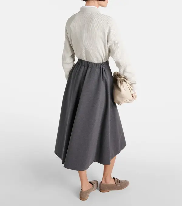Brunello Cucinelli Cotton-blend Midi Skirt - Grey
