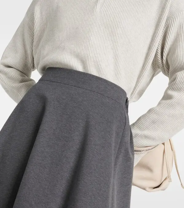 Brunello Cucinelli Cotton-blend Midi Skirt - Grey
