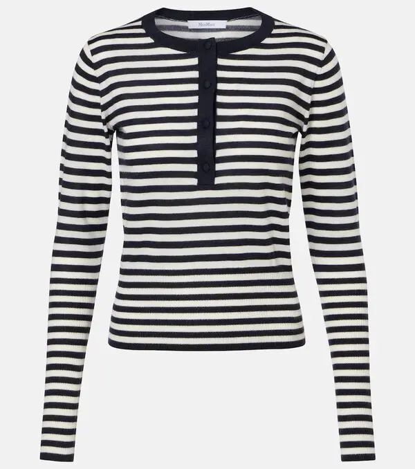 Max Mara Striped Cashmere Henley Sweater - White