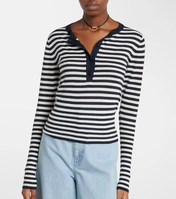 Max Mara Striped Cashmere Henley Sweater - White