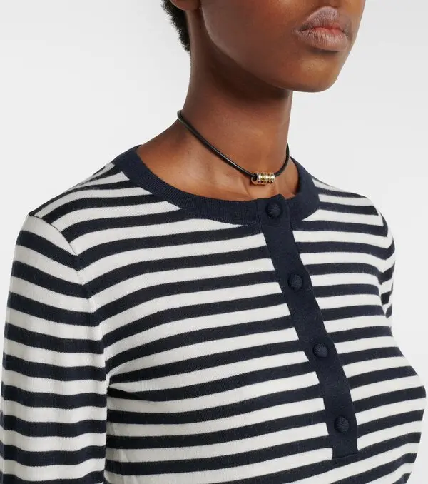 Max Mara Striped Cashmere Henley Sweater - White
