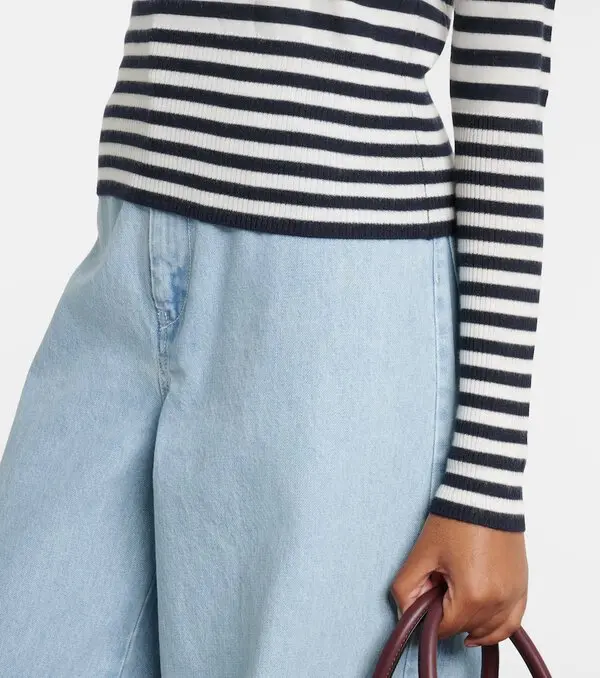 Max Mara Striped Cashmere Henley Sweater - White