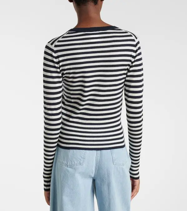 Max Mara Striped Cashmere Henley Sweater - White