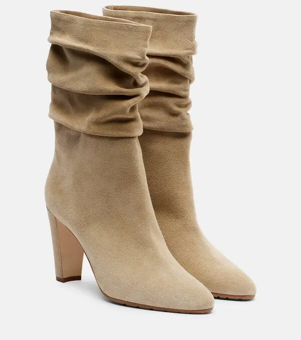 Manolo Blahnik Calasso 90 Draped Suede Ankle Boots - Beige