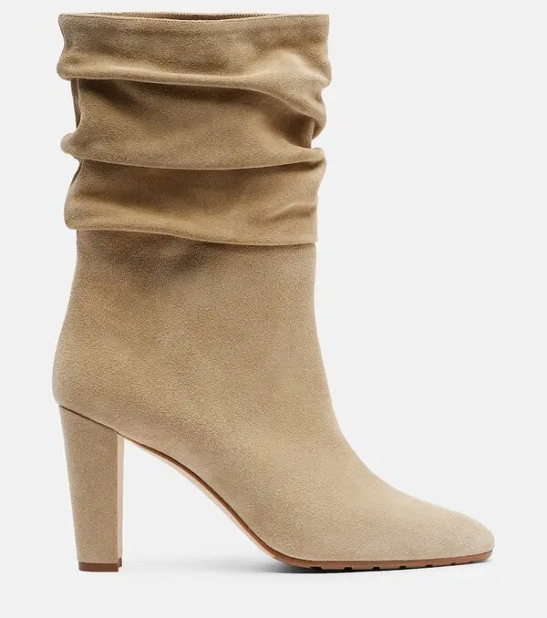 Manolo Blahnik Calasso 90 Draped Suede Ankle Boots - Beige