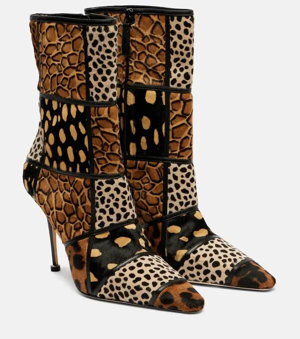 Manolo Blahnik Trulona 105 Calf Hair Ankle Boots - Brown