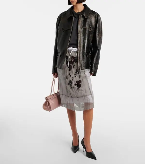 Prada Sequined Silk Chiffon Midi Skirt