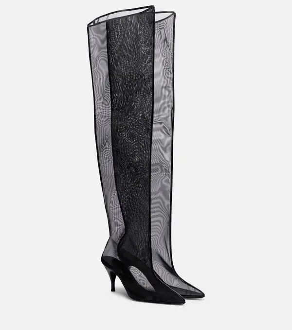 HERBERT LEVINE Mesh Knee-high Boots - Black