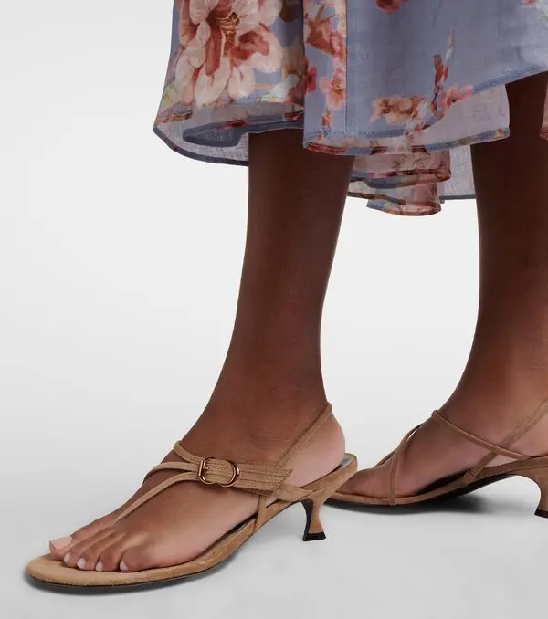 HERBERT LEVINE Starry-eyed 55 Suede Thong Sandals - Beige