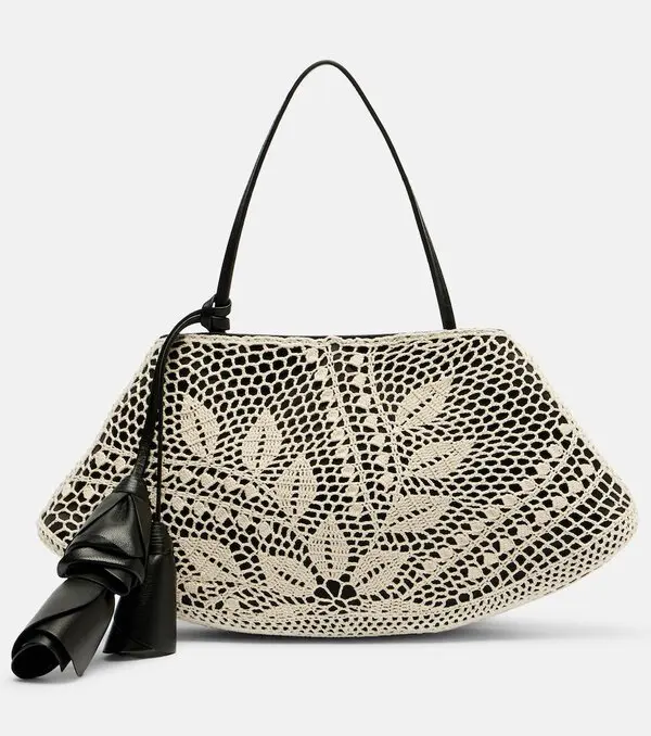 Magda Butrym Maya Small Crochet Leather-trimmed Shoulder Bag - White
