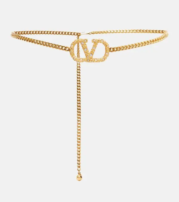 Valentino Garavani Vlogo Crystal-embellished Belt - Gold