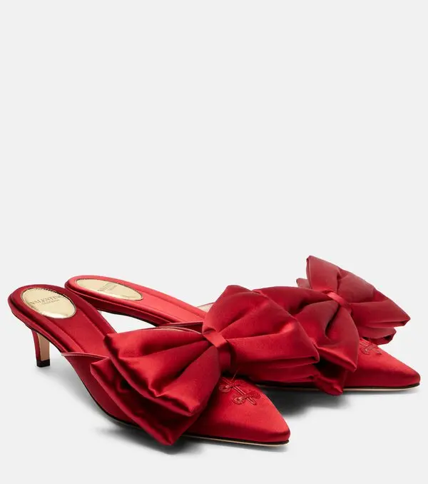 Valentino Garavani Yolande 45 Bow-detail Satin Mules - Red