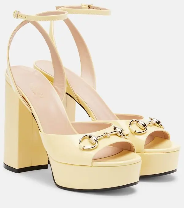 Gucci Horsebit 85 Leather Platform Sandals - Yellow