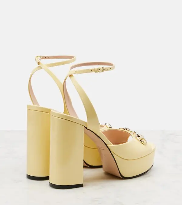 Gucci Horsebit 85 Leather Platform Sandals - Yellow