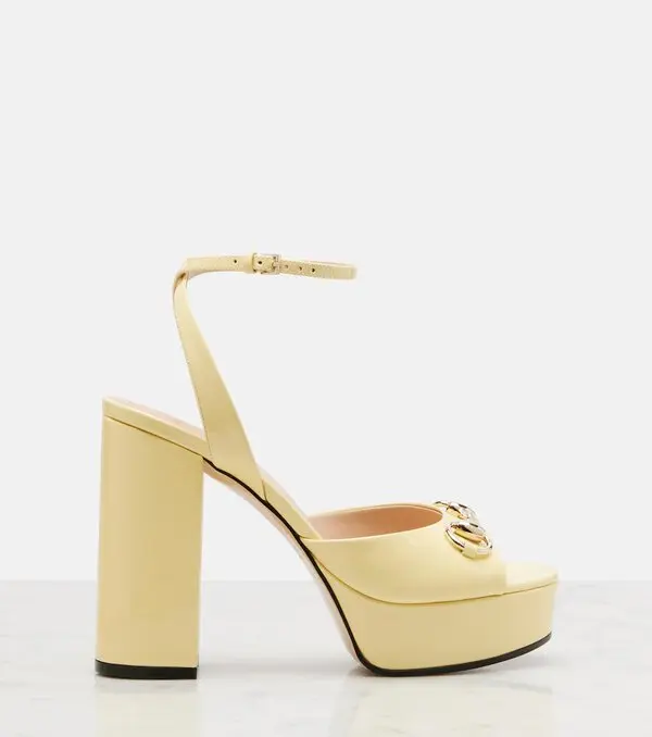 Gucci Horsebit 85 Leather Platform Sandals - Yellow