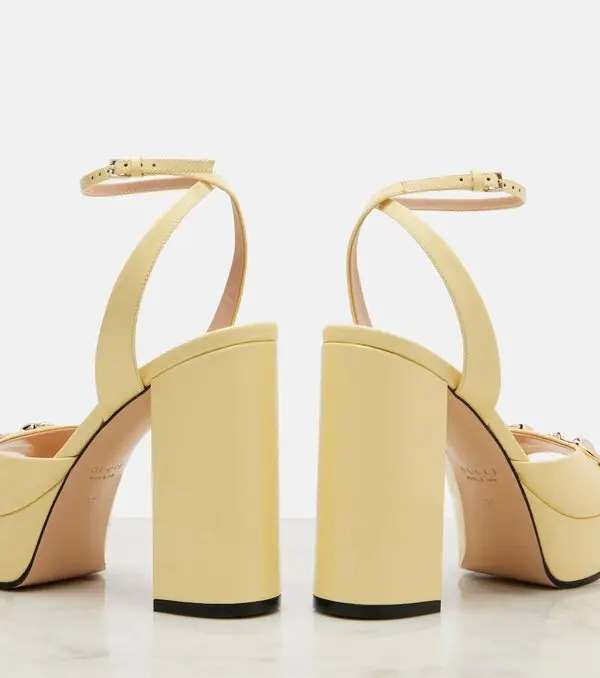 Gucci Horsebit 85 Leather Platform Sandals - Yellow
