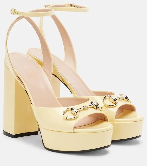 Gucci Horsebit 85 Leather Platform Sandals - Yellow