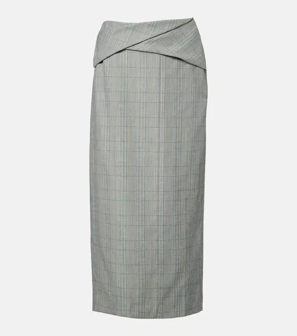 Victoria Beckham Checked Virgin Wool Midi Skirt