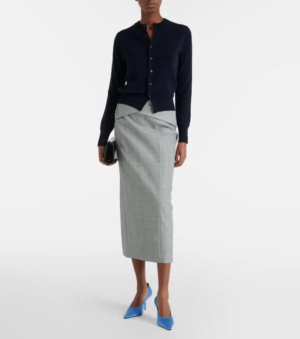 Victoria Beckham Checked Virgin Wool Midi Skirt