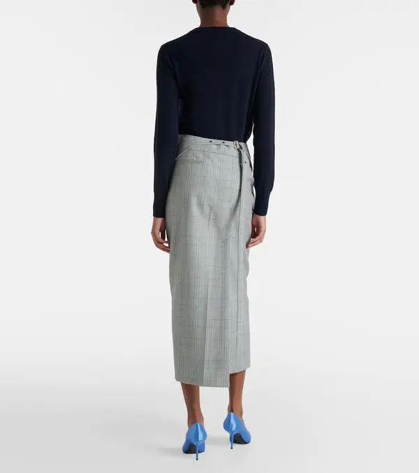 Victoria Beckham Checked Virgin Wool Midi Skirt