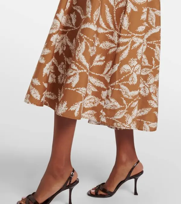 Max Mara Halterneck Printed Cotton Midi Dress - Beige