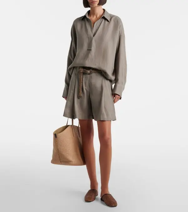 Brunello Cucinelli Raffia Mules With Leather Trim