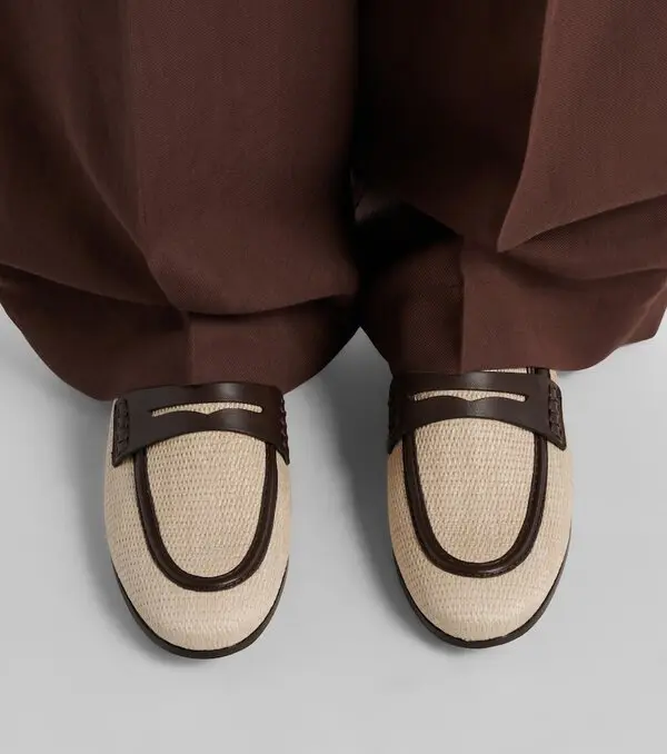 Brunello Cucinelli Woven Leather-trimmed Penny Loafers - Beige