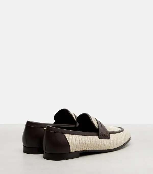 Brunello Cucinelli Woven Leather-trimmed Penny Loafers - Beige