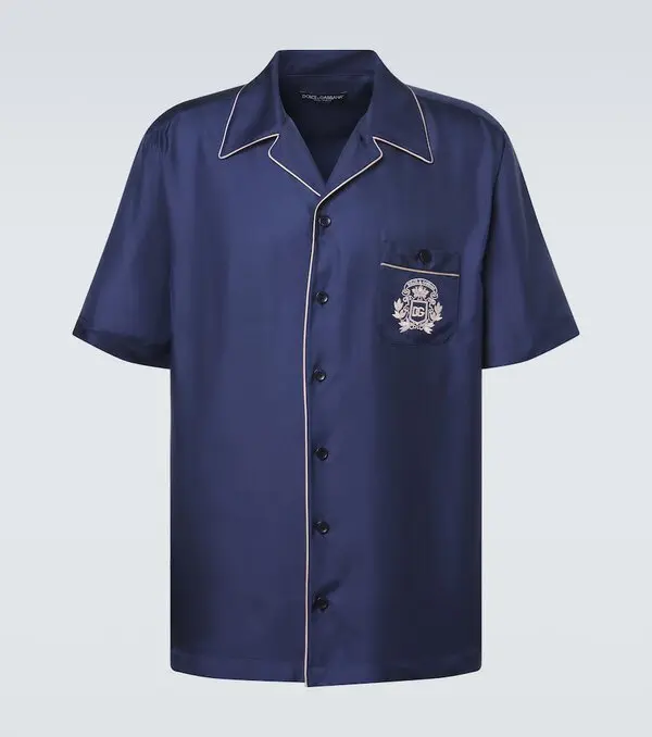 Dolce & Gabbana Logo Silk Satin Bowling Shirt - Blue