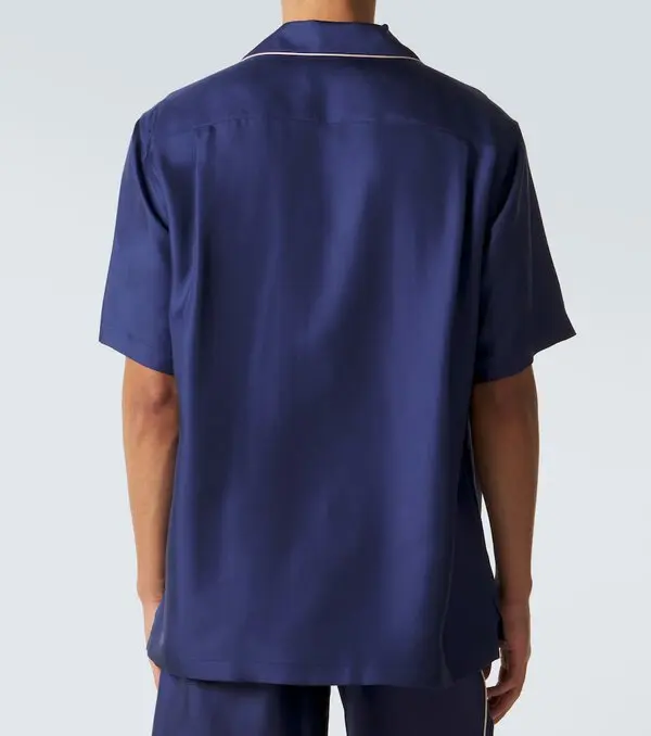 Dolce & Gabbana Logo Silk Satin Bowling Shirt - Blue