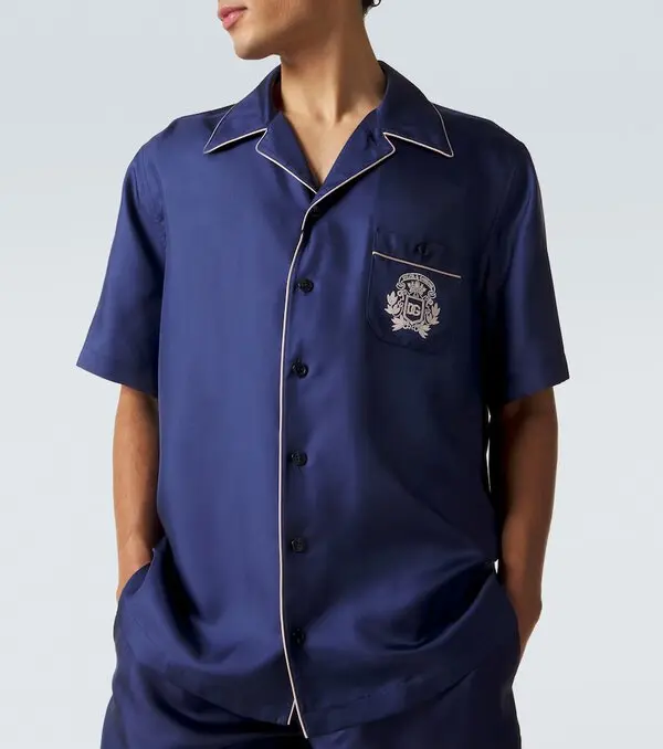 Dolce & Gabbana Logo Silk Satin Bowling Shirt - Blue