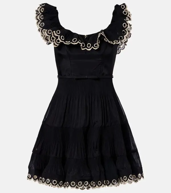 Zimmermann Embroidered Ruffled Mini Dress - Black