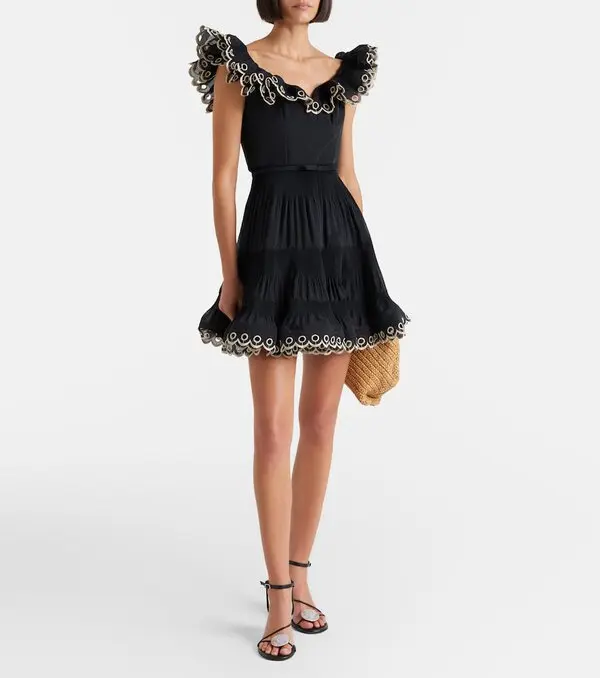 Zimmermann Embroidered Ruffled Minidress - Black